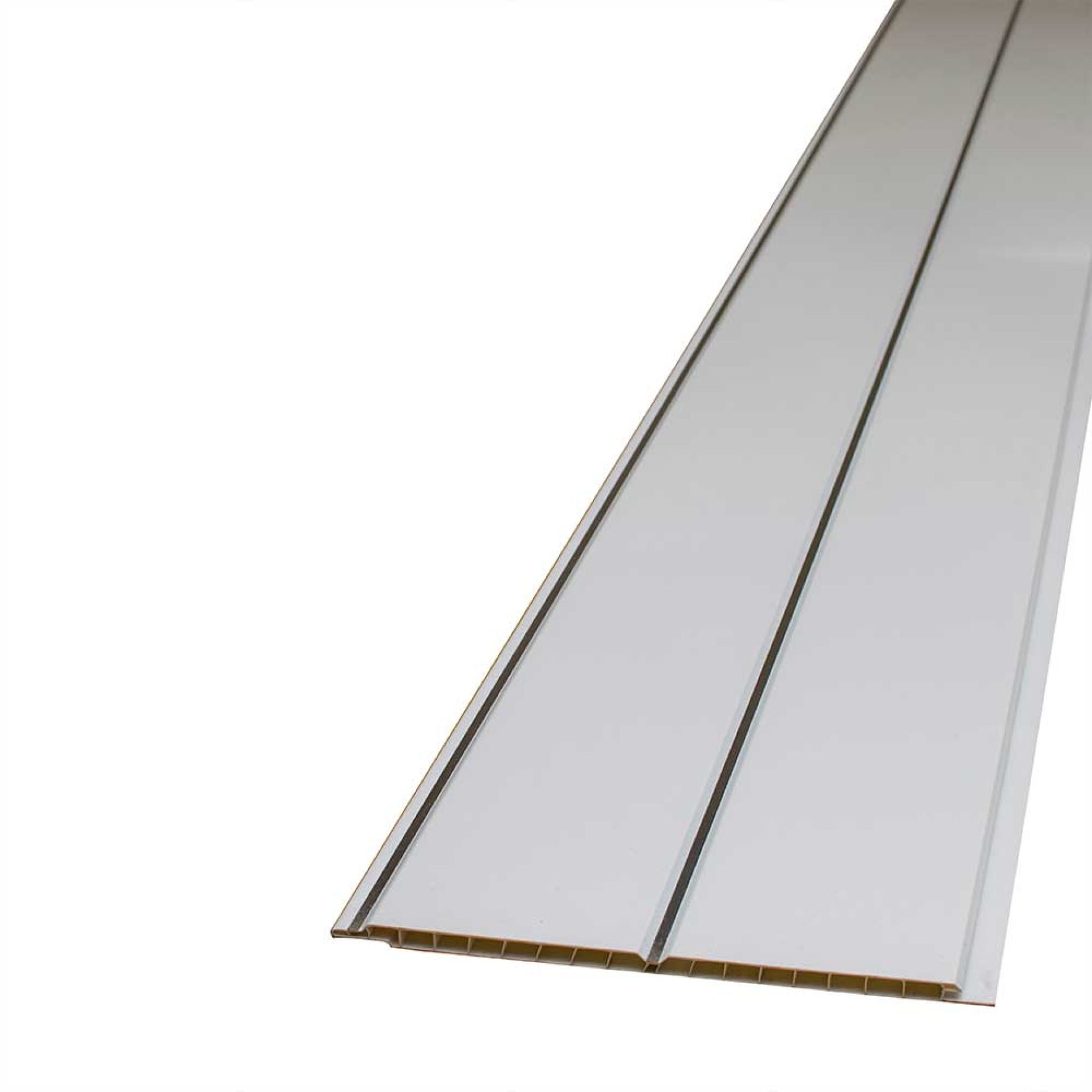 White Gloss 2 Chrome Strip Ceiling Cladding | Silver Strip Ceiling Cladding